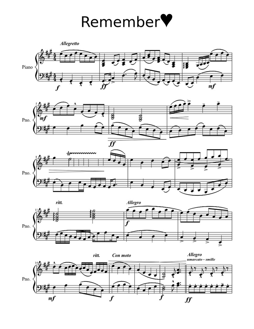 remember Sheet music for Piano (Solo) | Download and print in PDF or ...