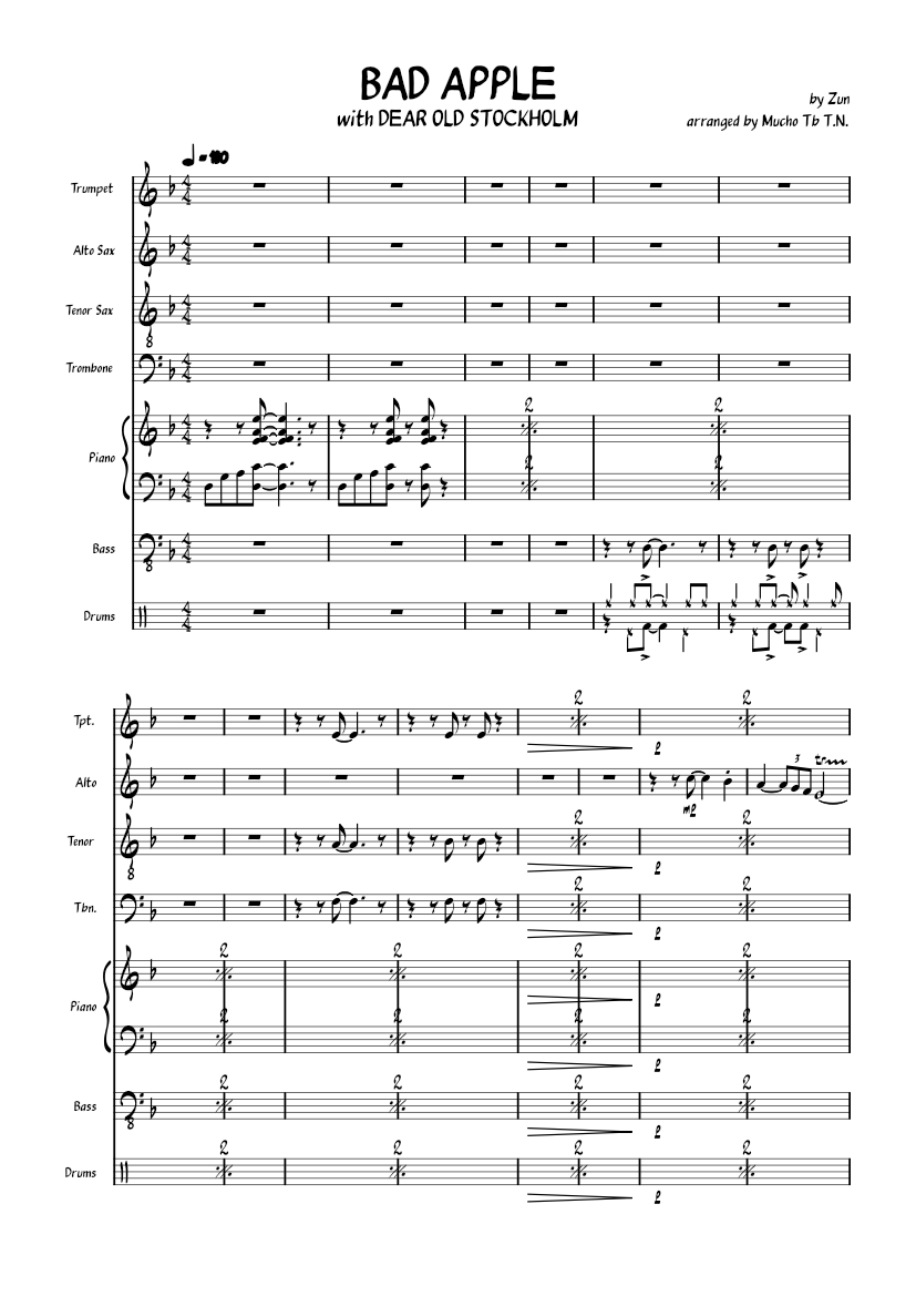 Bad Apple!! – ZUN BAD APPLE Sheet music for Piano, Trombone, Saxophone ...
