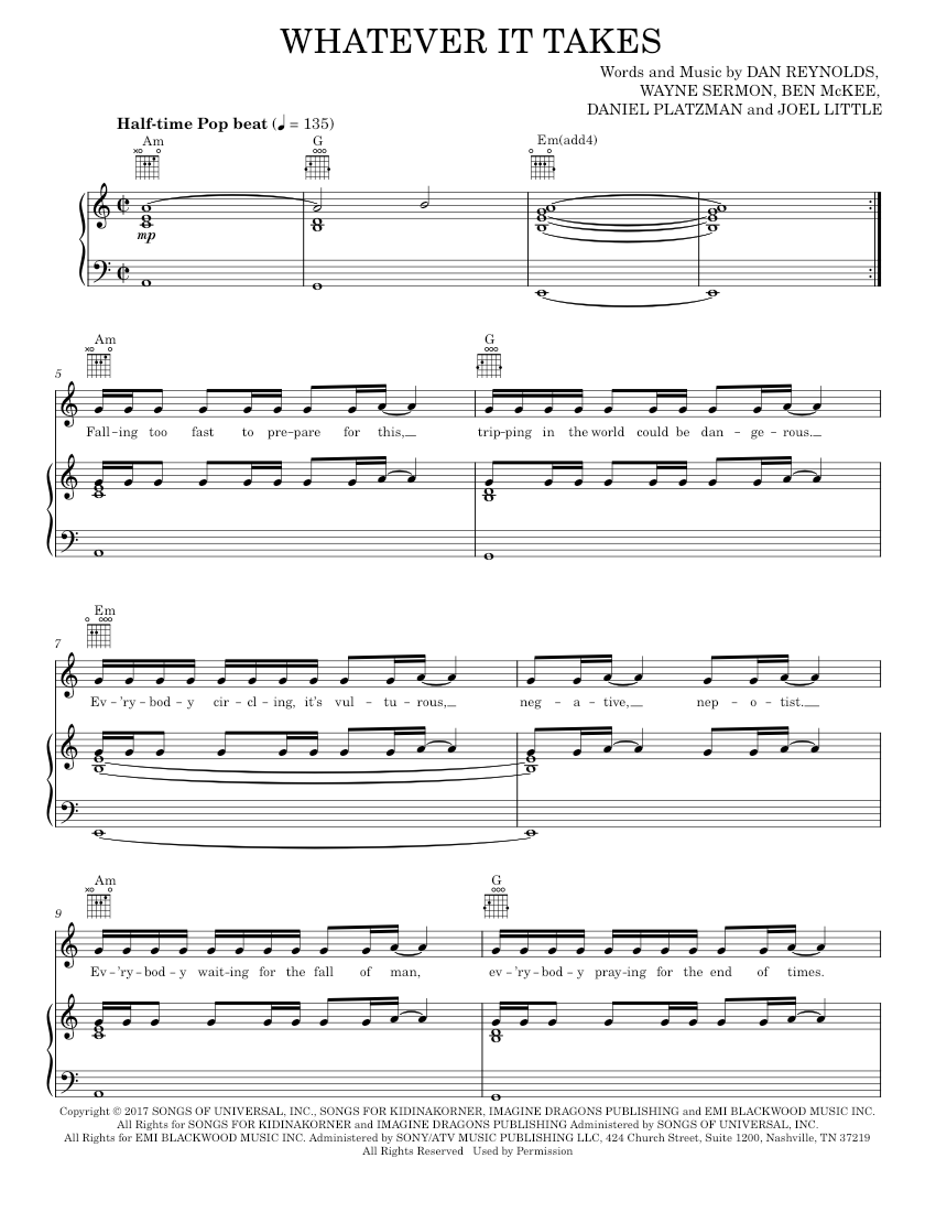 Play Official version of Whatever it takes Sheet Music by Imagine ...