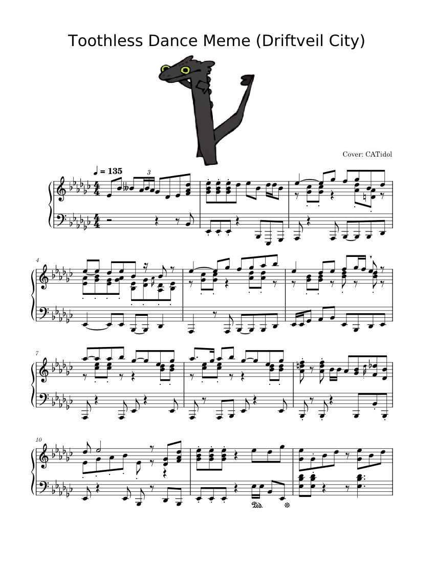 Toothless Dance Meme – Pokémon Toothless dance Sheet Music for Piano ...