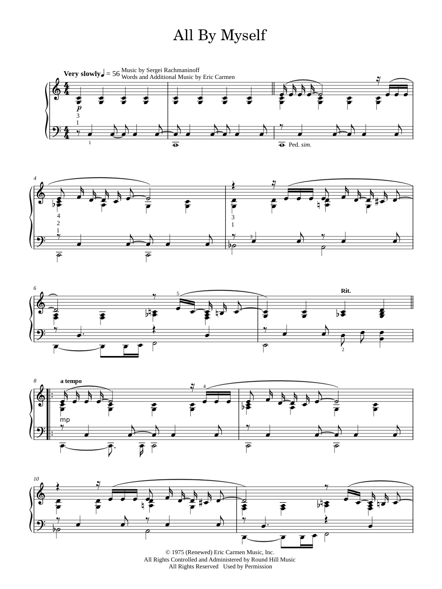 Play Official version of All by myself Sheet Music by Eric Carmen for ...