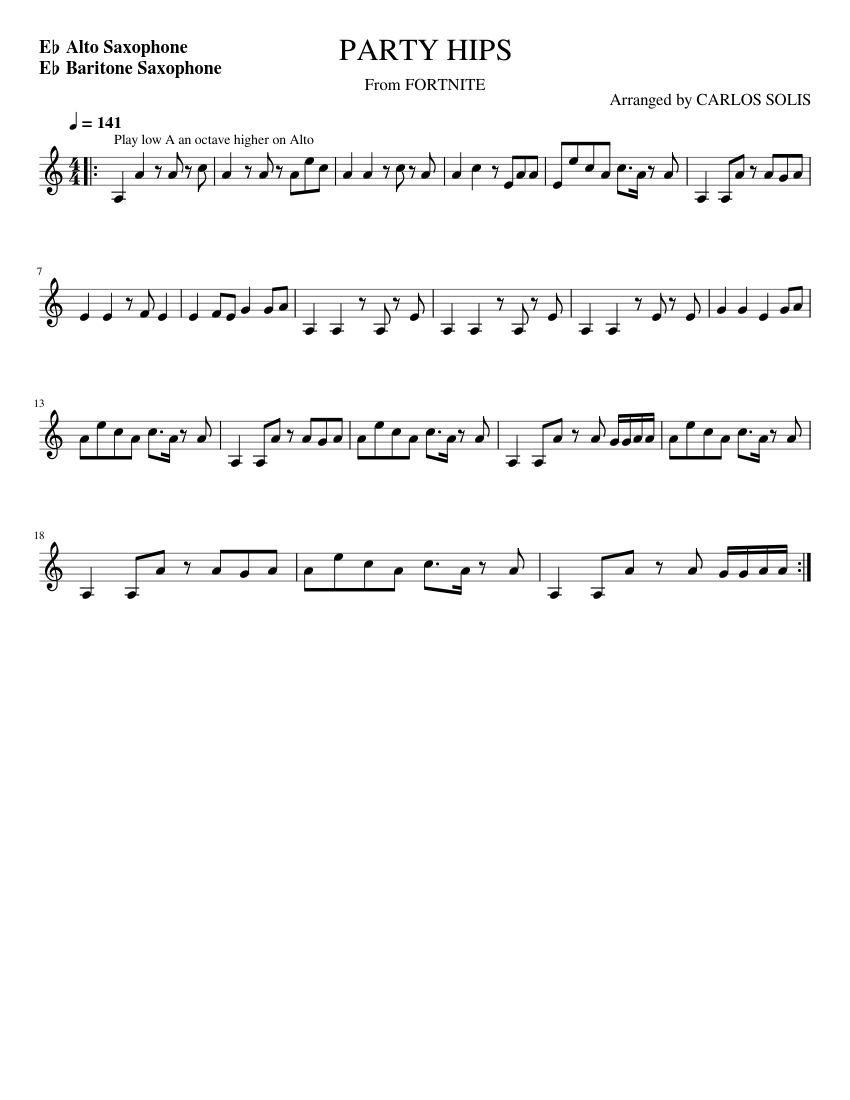 Party Hips (in Eb) by Carlit0Churrit0 Sheet music for Saxophone ...