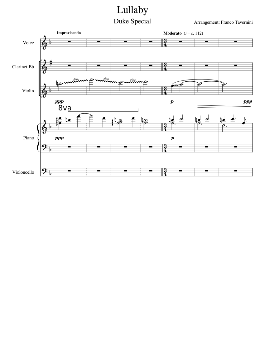 Lullaby Sheet music for Piano, Vocals, Violin, Clarinet other (Mixed ...