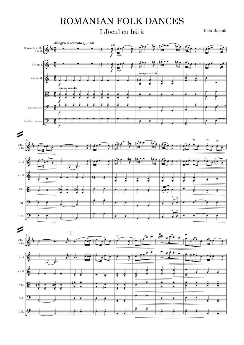 Bartok - Romanian Folk Dances, Sz. 68 (Orchestra) Sheet Music for Flute ...