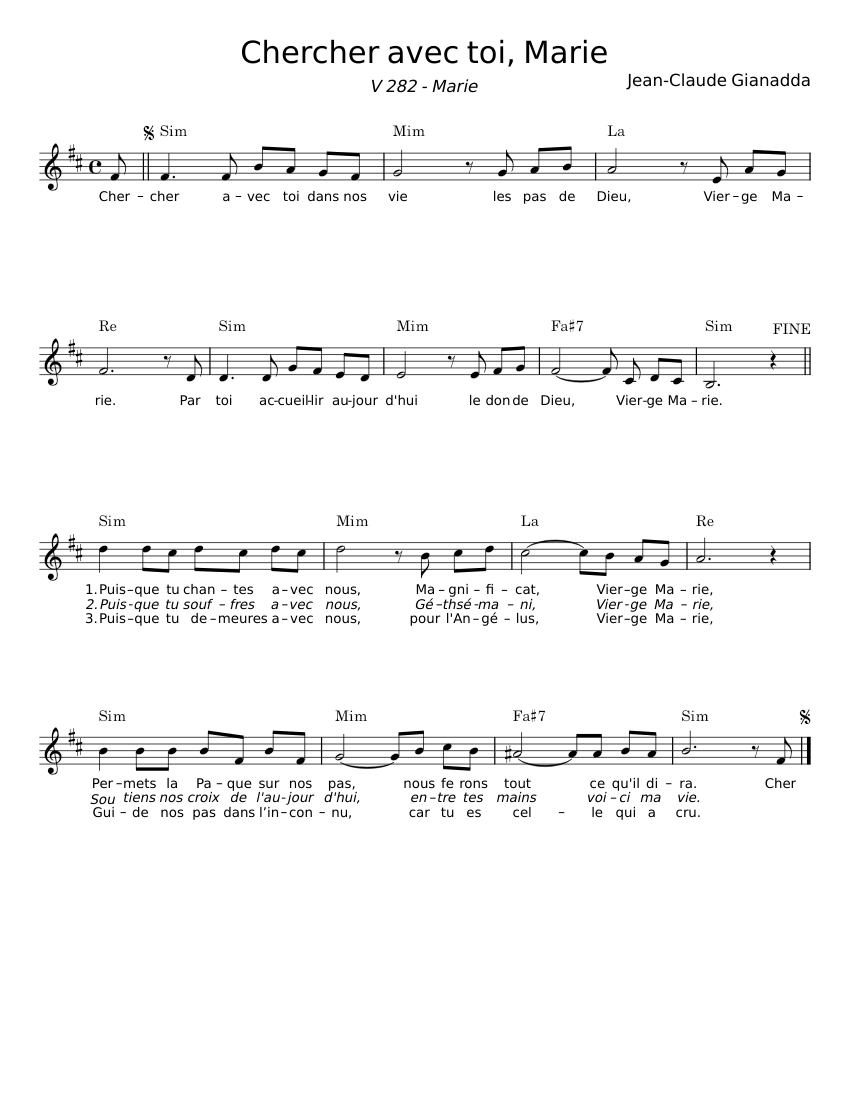 Chercher avec toi, Marie - Jean Claude Gianadda Sheet music for ...