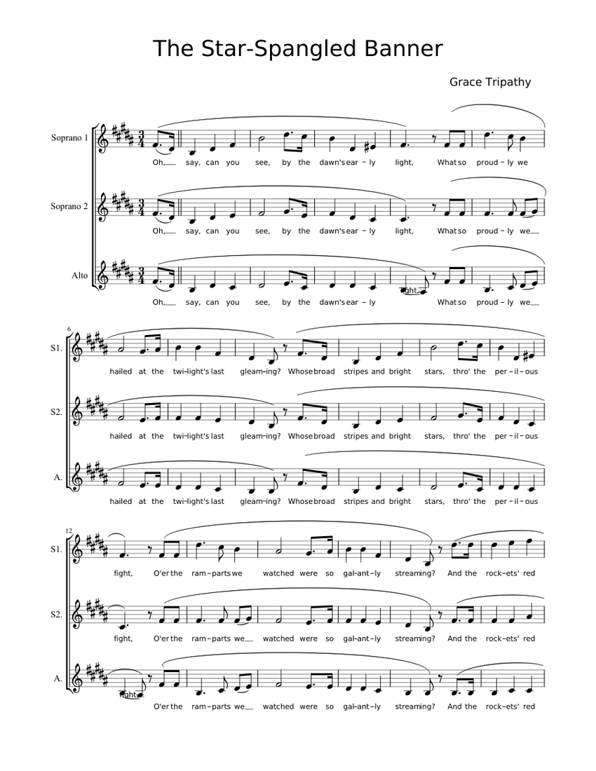 The_Star-Spangled_Banner Sheet music for Soprano, Alto (Choral ...