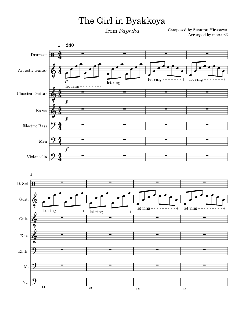 The girl in byakkoya – Susumu Hirasawa Sheet Music for Vocals, Cello ...