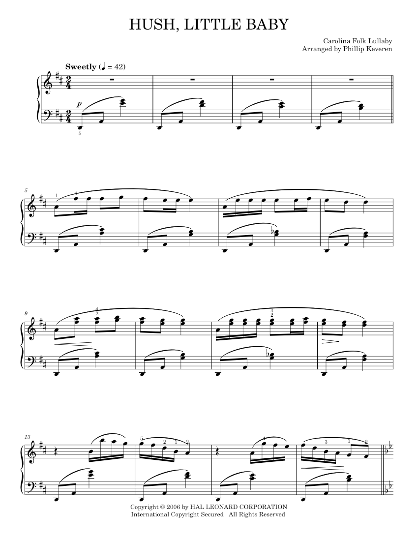 Play Official version of Hush little baby sheet music by Misc Children ...
