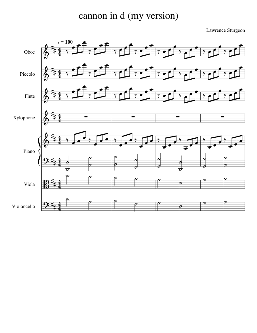 cannon_in_d_(my_version) Sheet music for Piano, Flute, Cello, Oboe ...