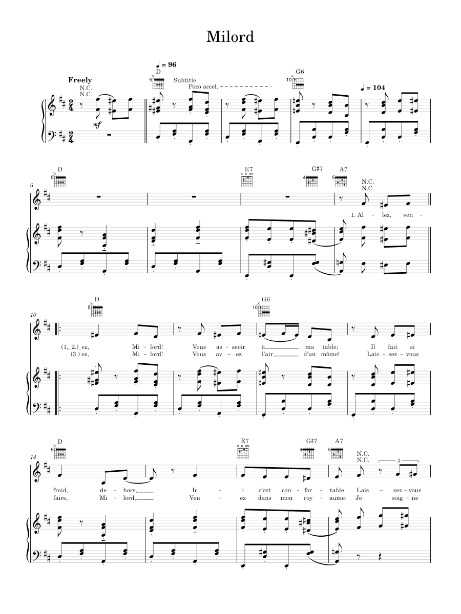 milord Sheet music for Piano, Vocals by Édith Piaf Official | MuseScore.com