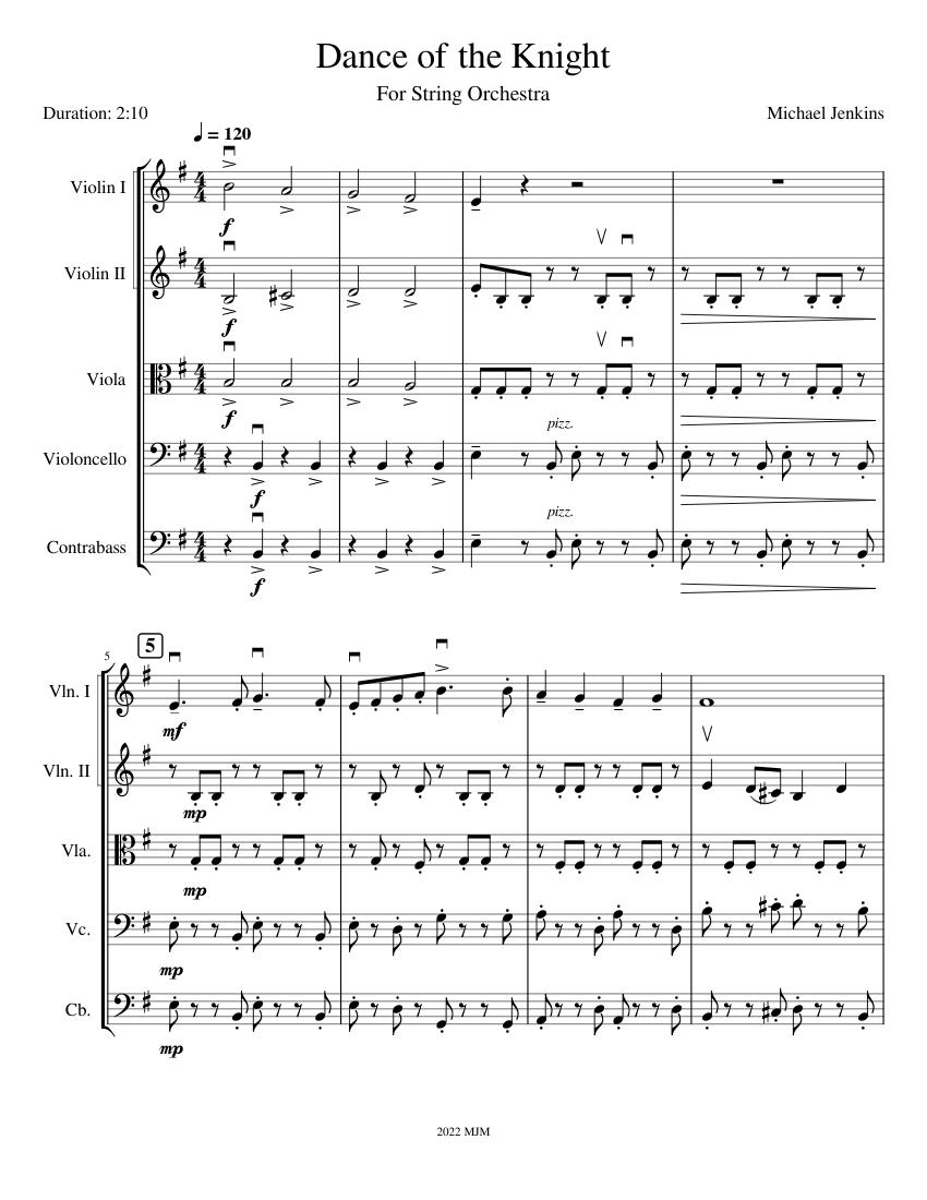 Dance Sheet music for Contrabass, Violin, Viola, Cello (String Quintet ...