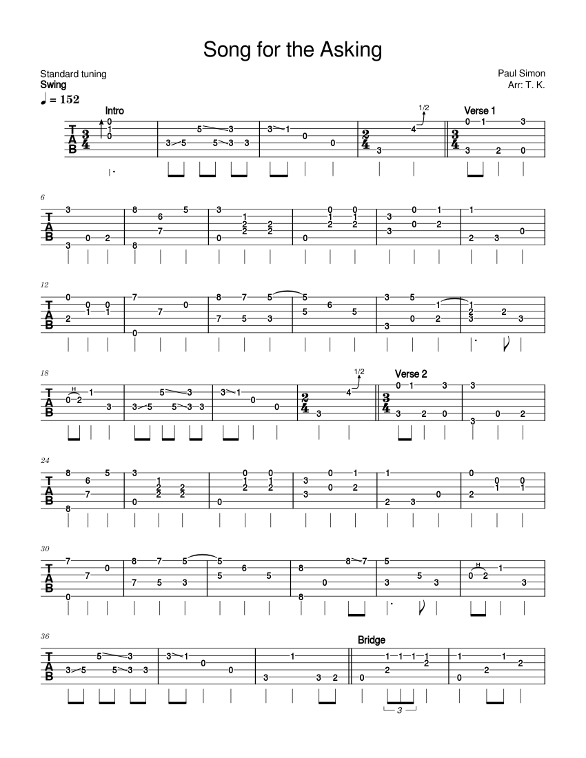Song for the Asking - Simon & Garfunkel Sheet music for Guitar (Solo ...