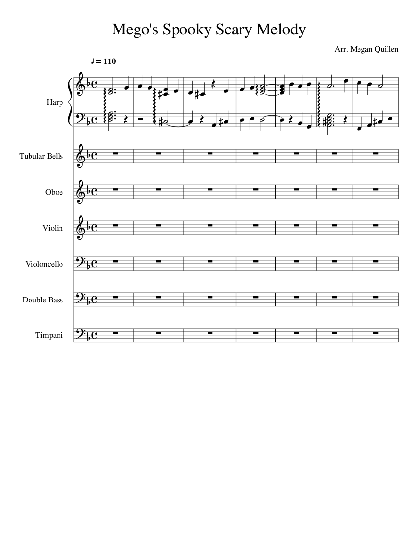 Mego's Spooky Scary Melody Sheet music for Violin, Cello, Oboe ...