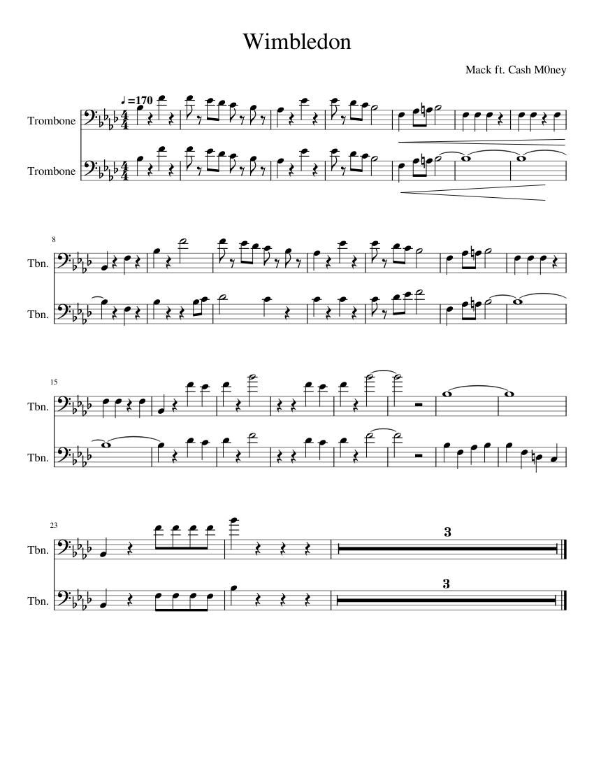 Wimbledon Sheet music for Trombone (Brass Duet) | Musescore.com