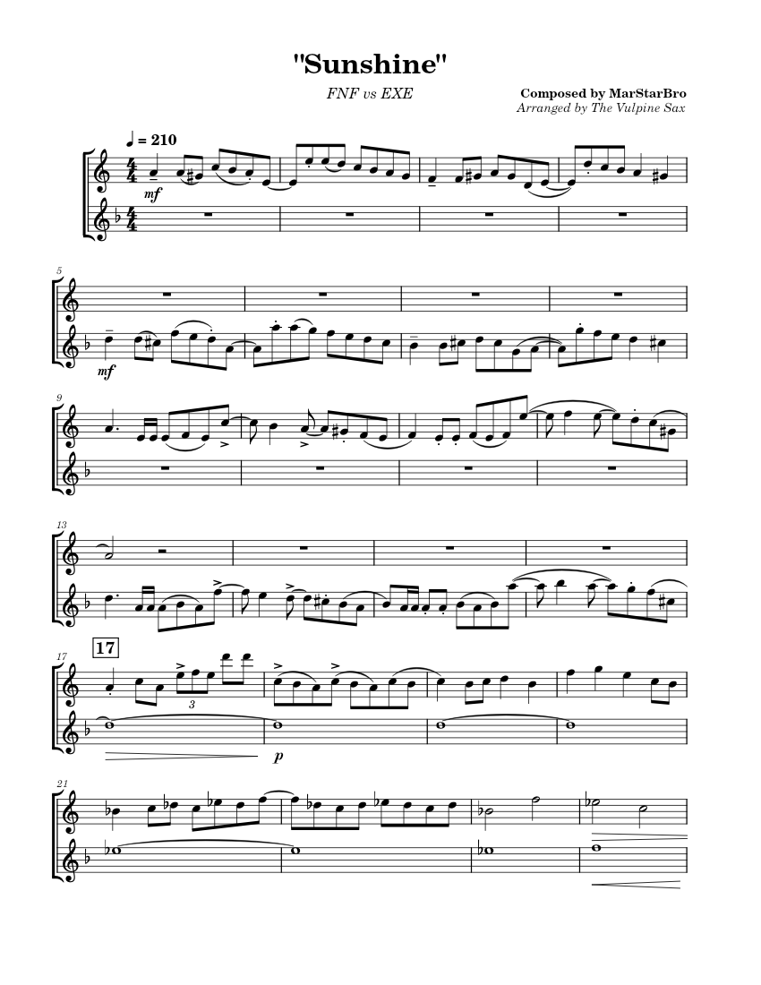 Sunshine Sheet music for Saxophone alto, Saxophone tenor (Woodwind Duet ...