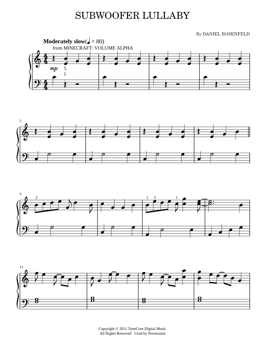 Subwoofer Lullaby (from Minecraft) Sheet music for Piano by C418 ...
