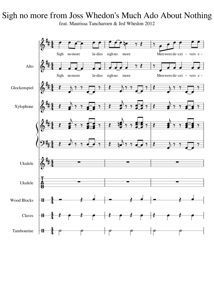 Sigh no more from Joss Whedon s Much Ado About Nothing Sheet Music and ...