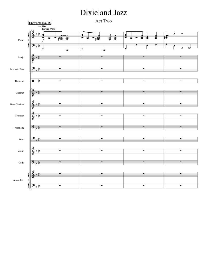 Dixieland Act II (Old Draft) Sheet music for Piano, Trombone, Accordion ...