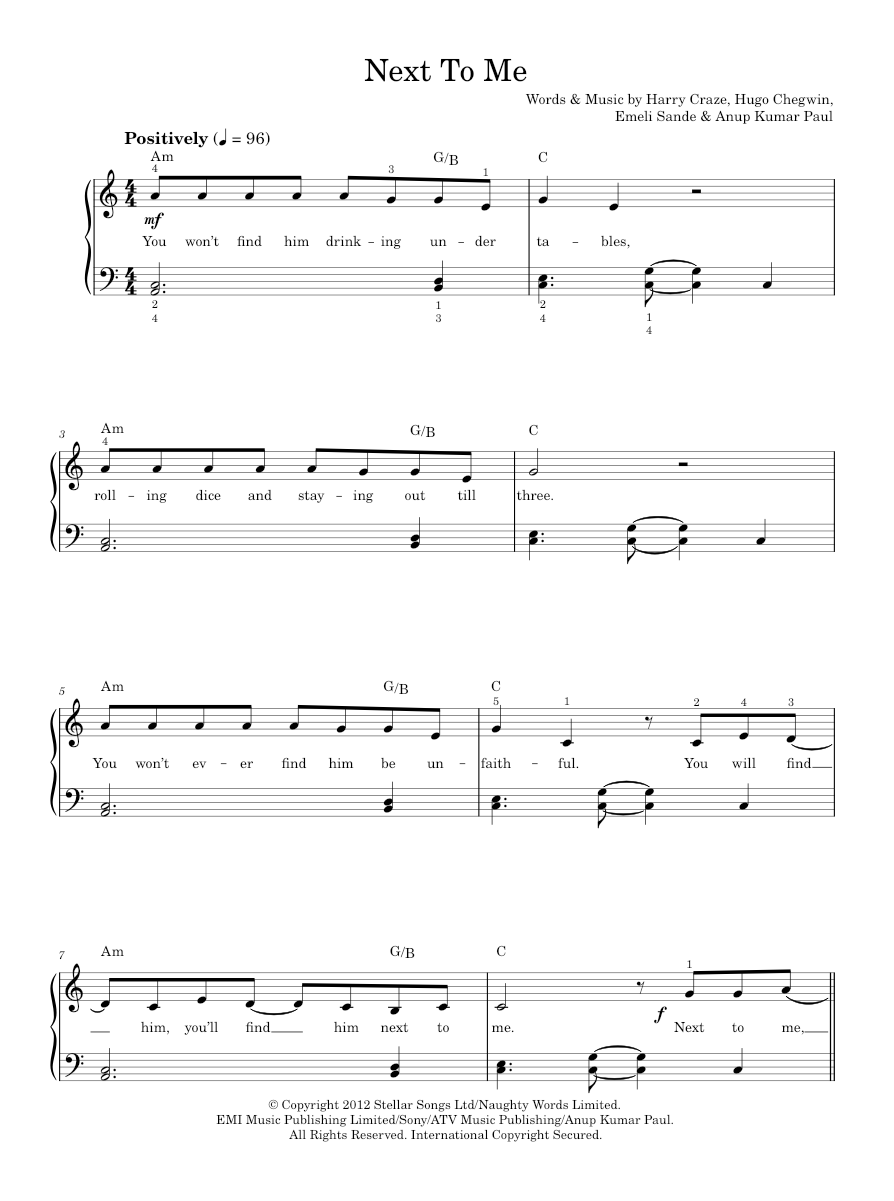 Play Official version of Next to me Sheet Music by Emeli Sandé for ...