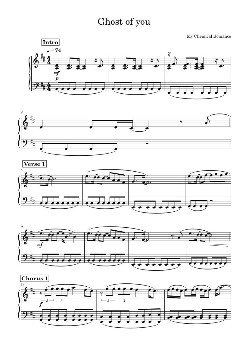The ghost of you – My Chemical Romance - Piano Sheet Sheet music for ...
