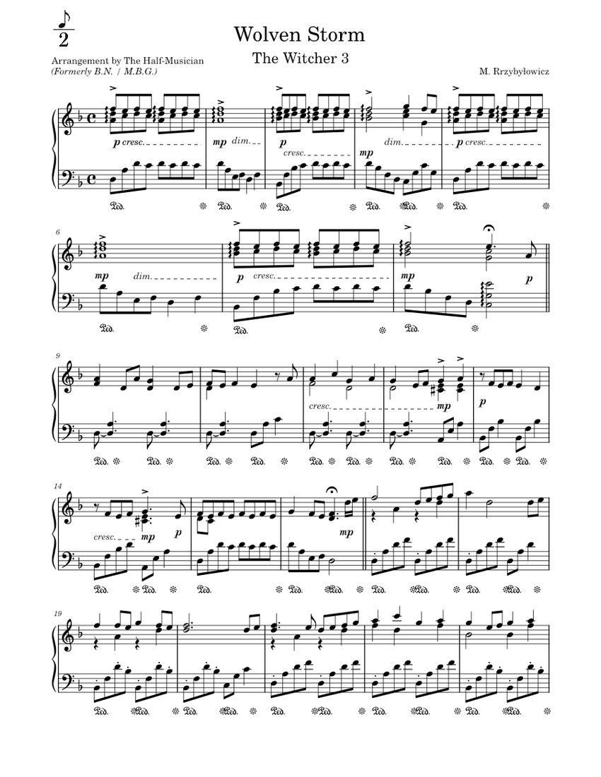 The Wolven Storm (The Witcher 3: Wild Hunt) Sheet music for Piano (Solo ...