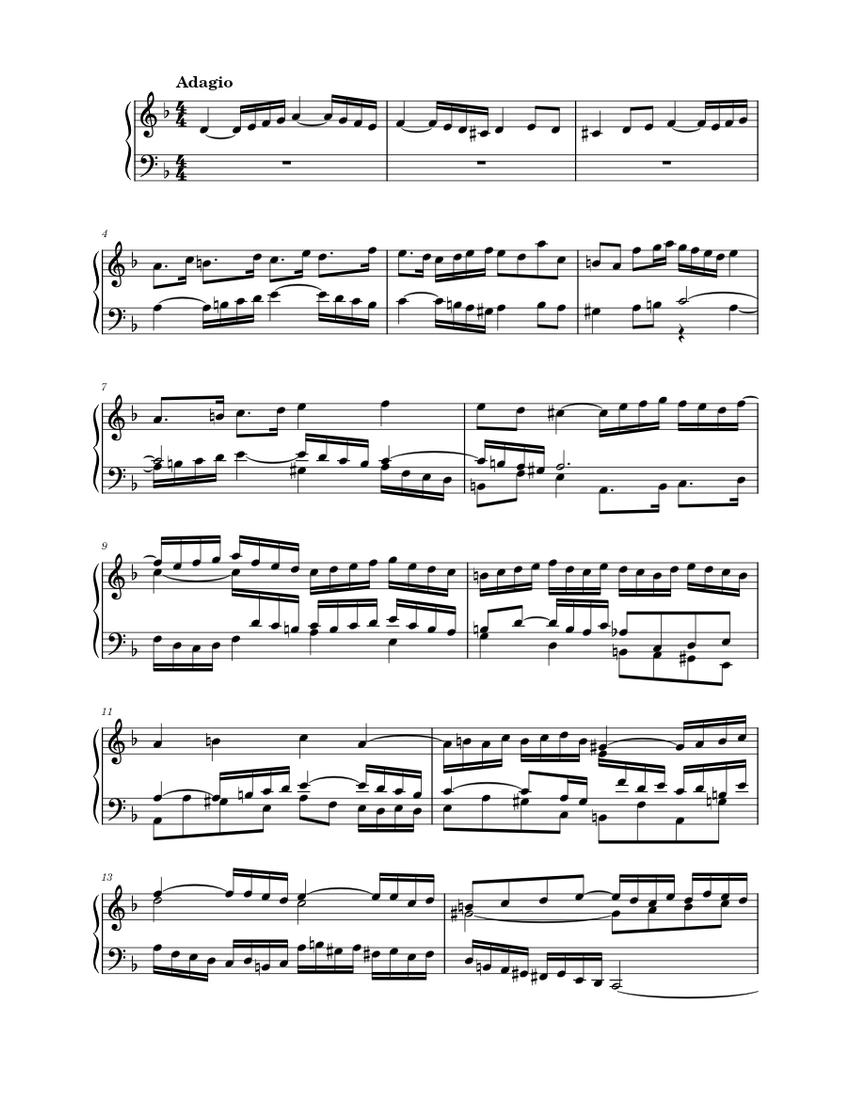 Fugue in D Minor (Der. Die Kunst der Fuge) Sheet music for Piano (Solo ...