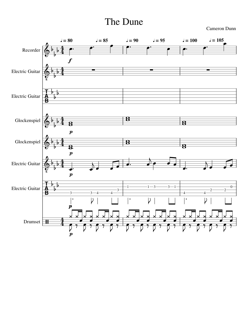 The Dune Sheet music for Flute piccolo, Glockenspiel, Guitar, Drum ...