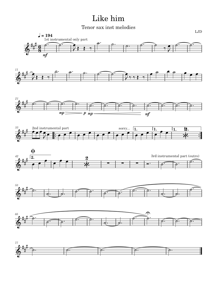 Like Him – Tyler, The Creator (Tenor score for duets or other) Sheet ...