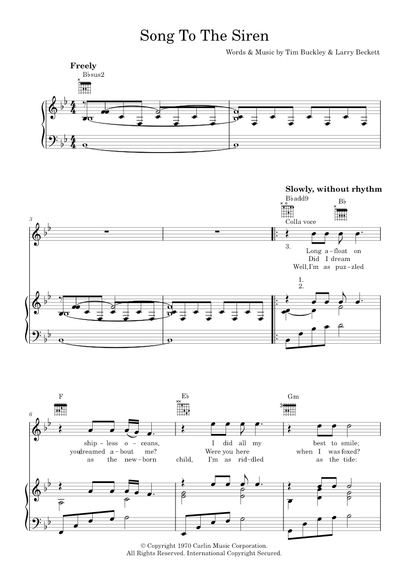 song to the siren Sheet music for Piano, Vocals: Music Notes