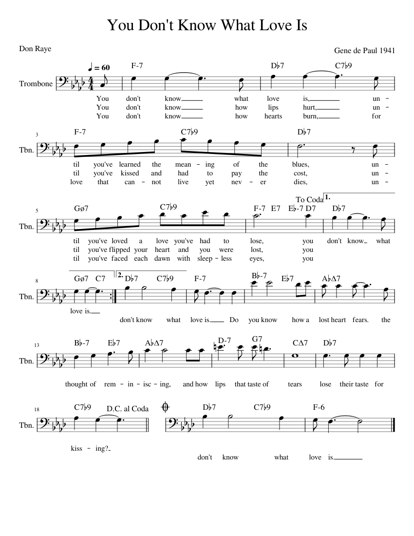 You Don't Know What Love Is Sheet music for Trombone (Solo) | Musescore.com