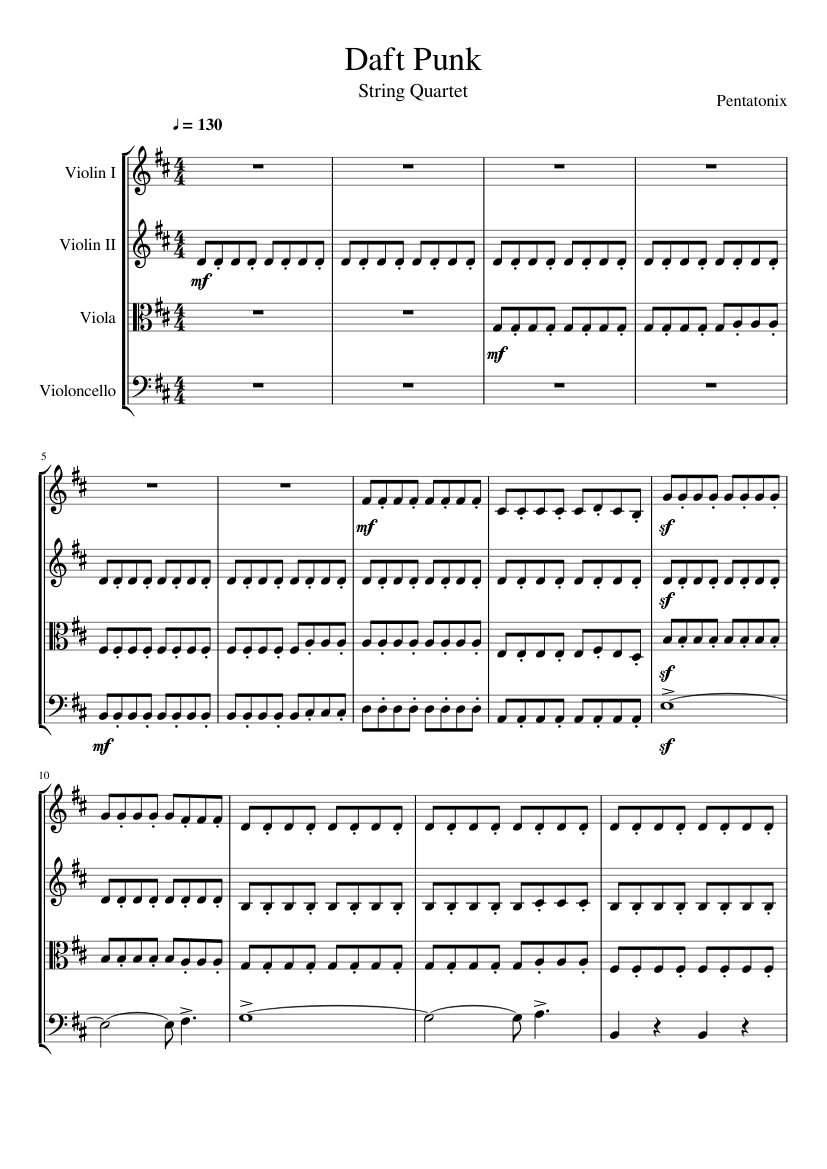 Daft Punk | Pentatonix Sheet Music for Violin, Viola, Cello (String ...