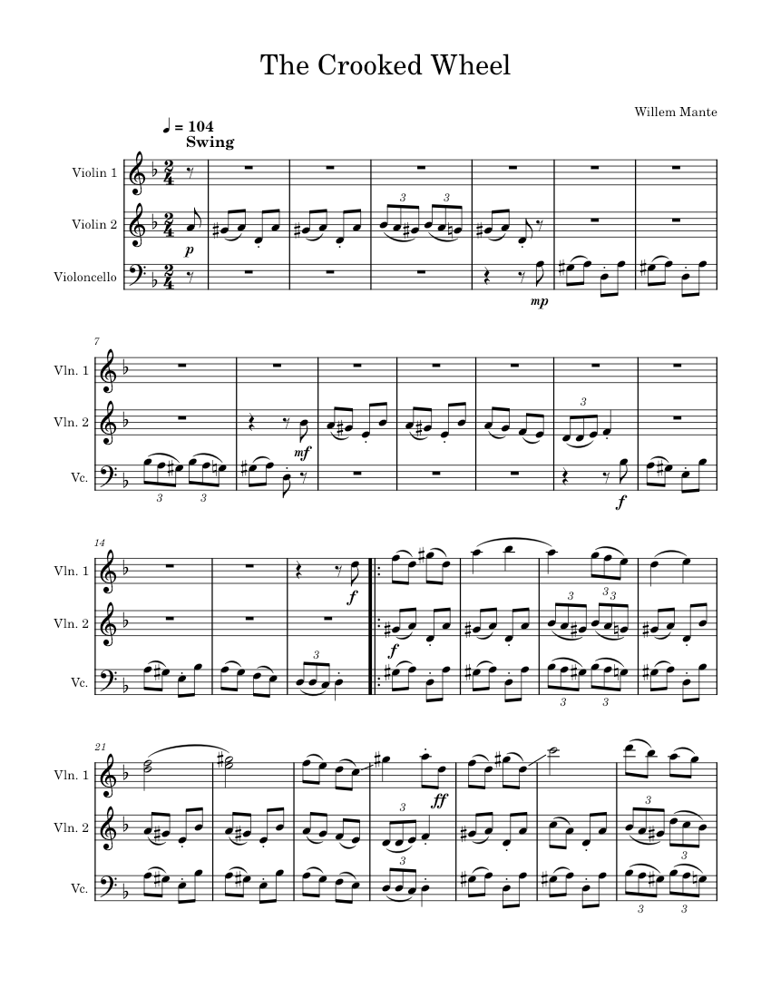 The Crooked Wheel Sheet music for Violin, Cello (String Trio ...