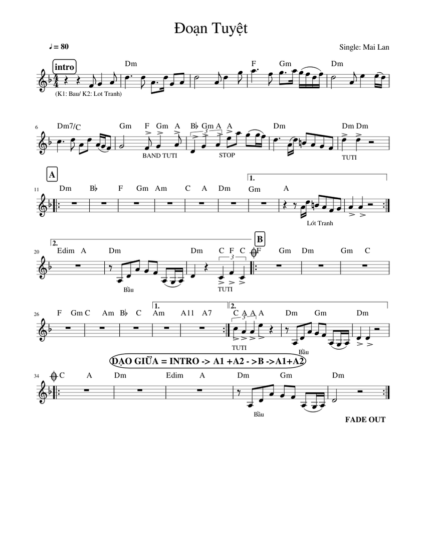 Doan Tuyet Sheet music for Piano (Bands) | Download and print in PDF or ...