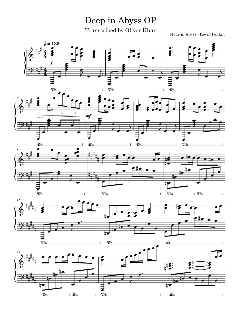 Deep in Abyss - Made in Abyss OP full version - Solo Piano Sheet music ...