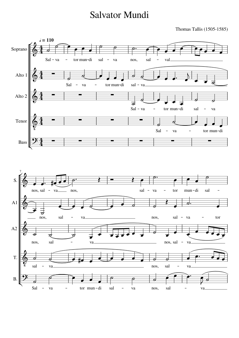 Salvator Mundi - Thomas Tallis Sheet Music for Soprano, Alto, Tenor, Bass voice (Choral ...