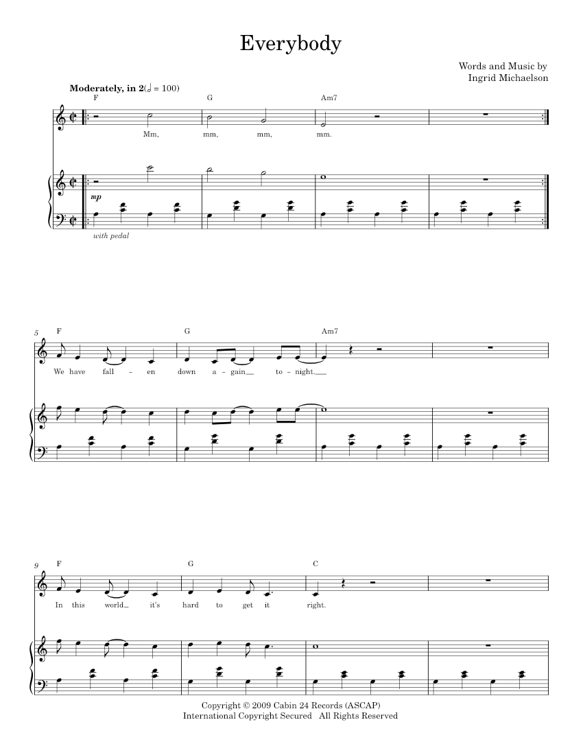 Play Official version of Everybody Sheet Music by Ingrid Michaelson for ...