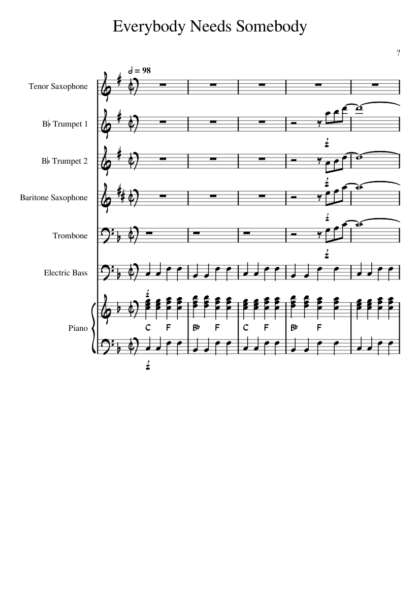 Everbody Needs Somebody Sheet music for Piano, Trombone, Saxophone ...