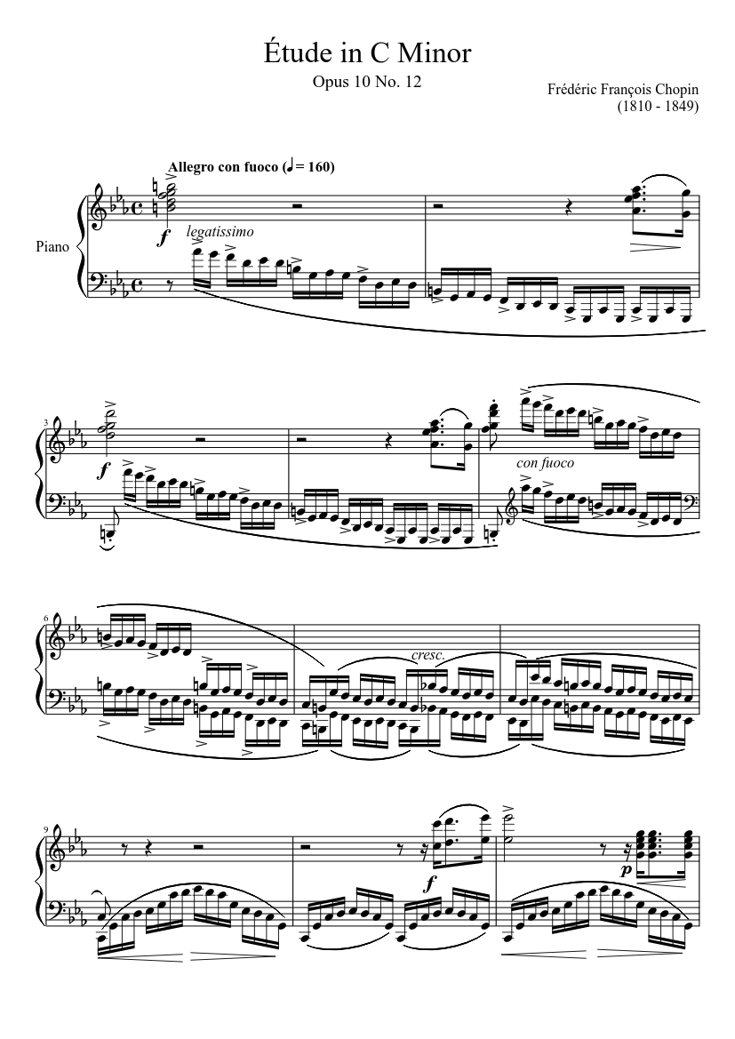 Étude Opus 10 No. 12 in C Minor Sheet Music for Piano (Solo ...