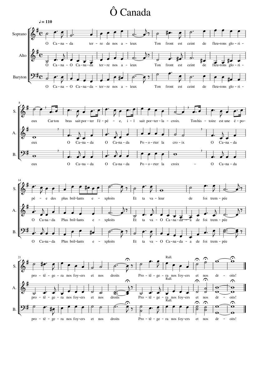 Ô Canada Sheet music for Soprano, Alto, Tenor (SATB) | Musescore.com