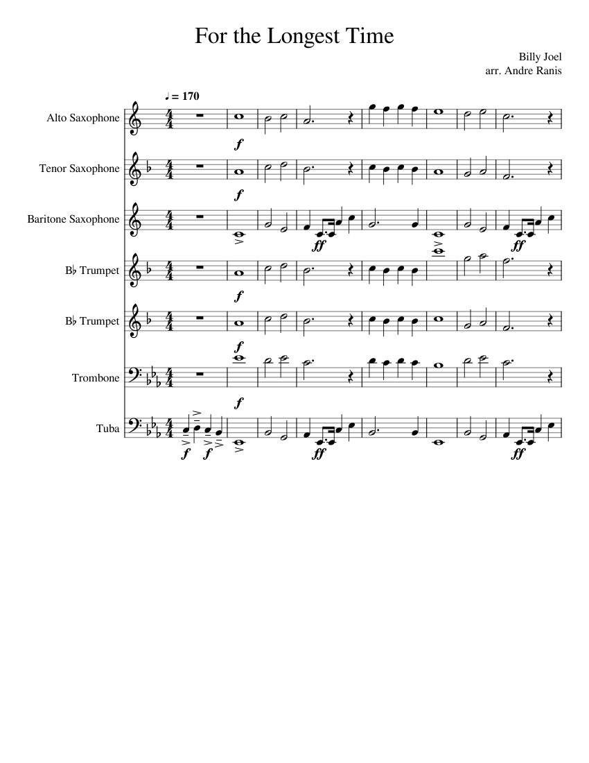 For The Longest Time Sheet music for Trombone, Tuba, Saxophone alto ...