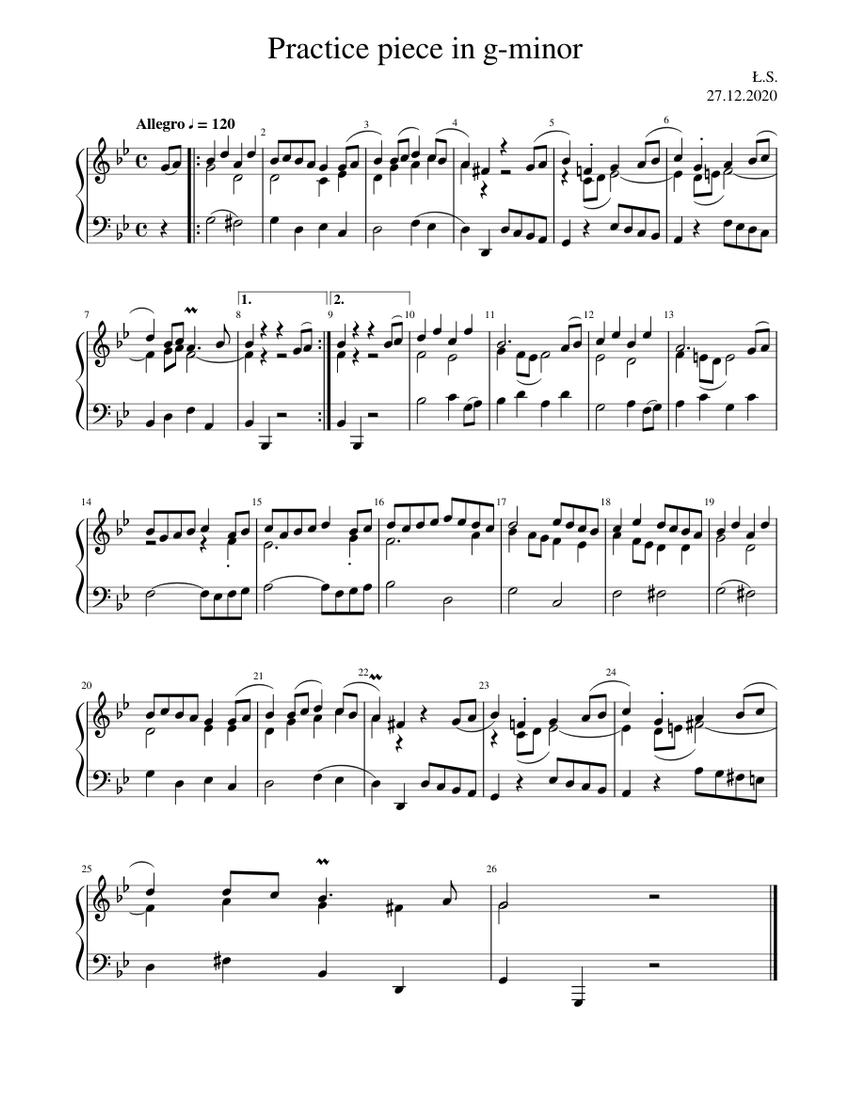 A simple practice piece in g-minor Sheet music for Piano (Solo) Easy ...
