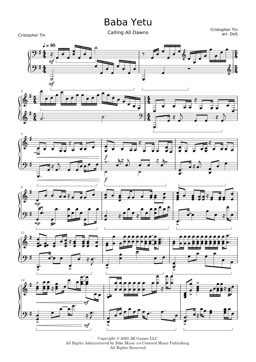 Baba Yetu – Christopher Tin for Piano Sheet music for Piano (Solo) | Musescore.com