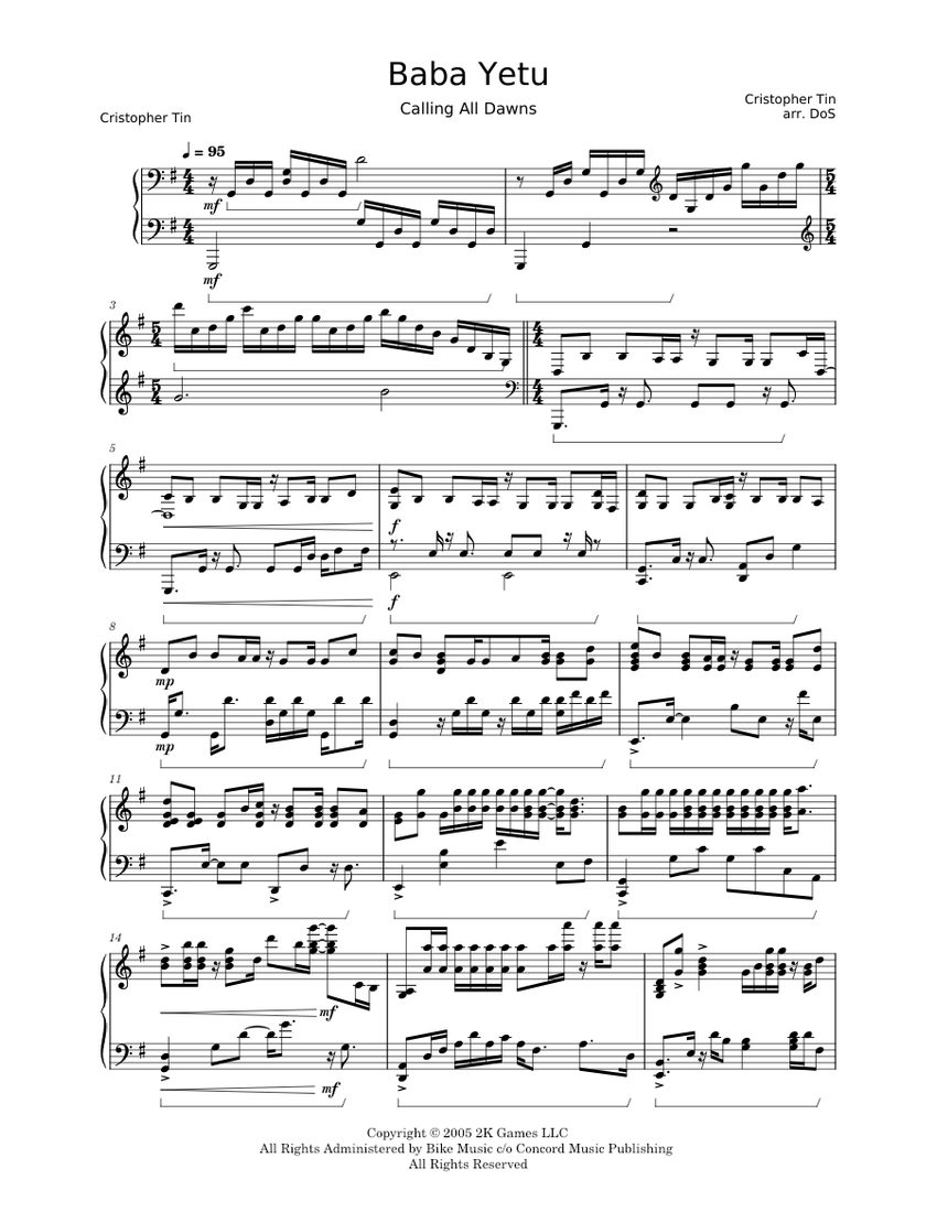 Baba Yetu – Christopher Tin for Piano Sheet music for Piano (Solo) | Musescore.com