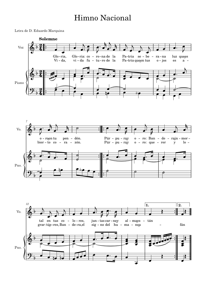 Himno Nacional (Marcha Real) Sheet Music for Piano, Vocals (Piano-Voice ...