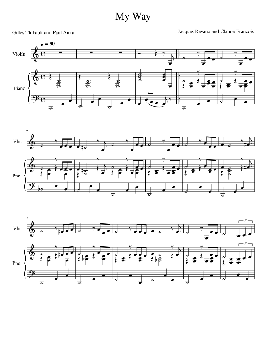 My Way Sheet Music for Piano, Violin (Solo) | MuseScore.com