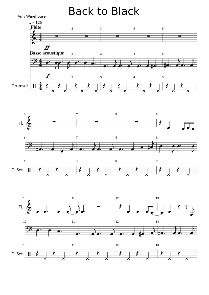 Back To Black Musescore Sheet music for Vocals, Bass guitar, Drum group ...