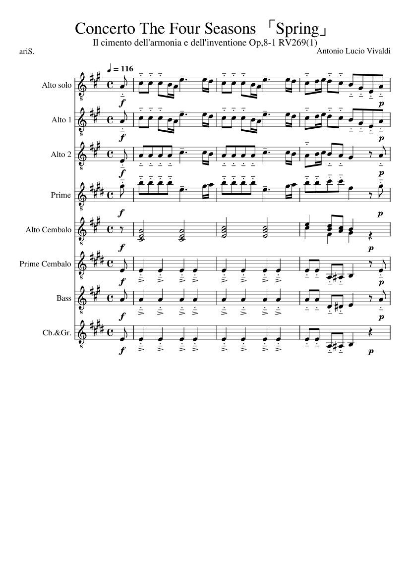 The Four Seasons 「Spring」 Op,8-1 RV269(1) – A.L.Vivaldi Sheet Music for ...