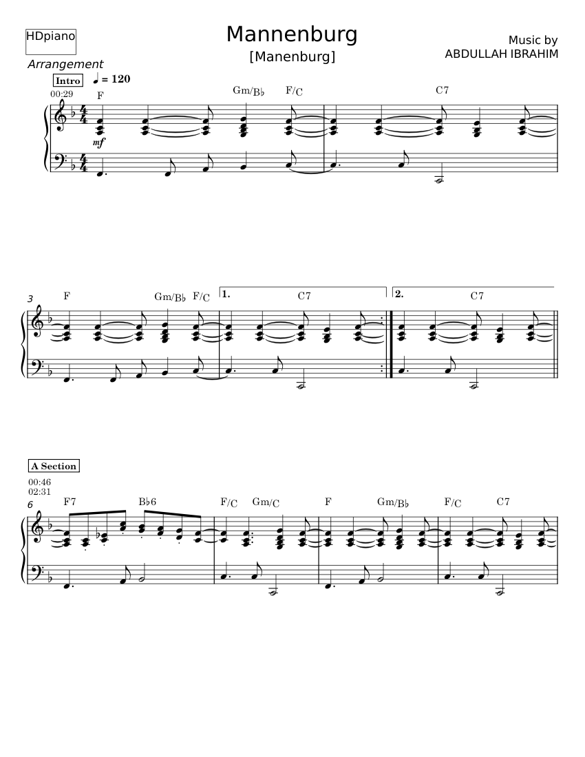 Mannenberg - ABDULLAH IBRAHIM Sheet Music with Chords for Piano (Solo ...