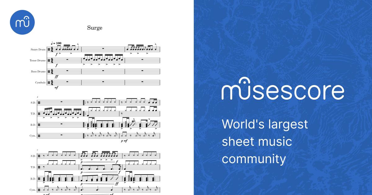 Surge Sheet music for Snare drum, Crash, Tenor drum, Bass drum ...
