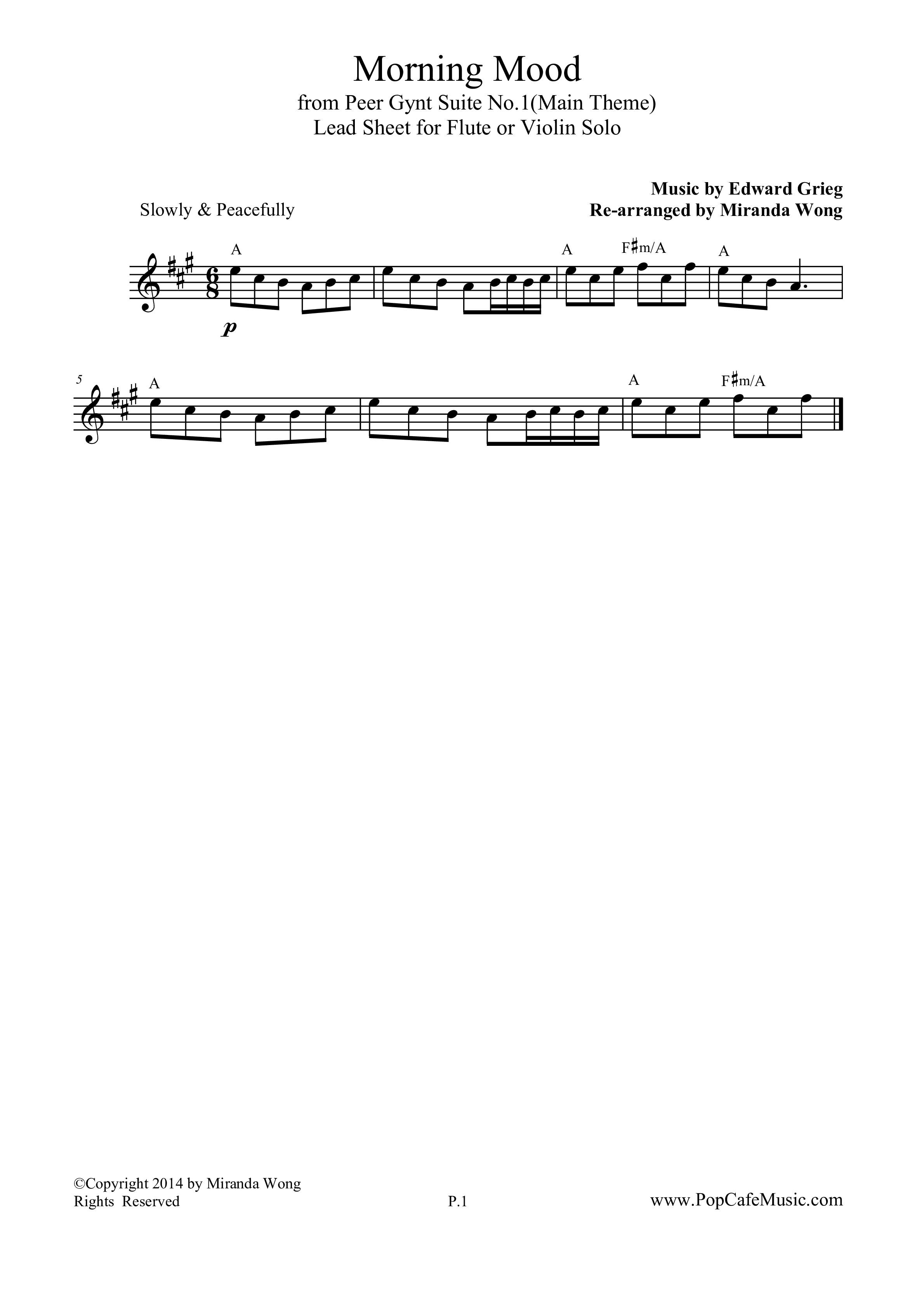 Play Official version of Morning Mood Sheet Music by Edvard Grieg for ...